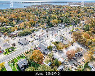 aerial view of east quogue business area Stock Photo - Alamy