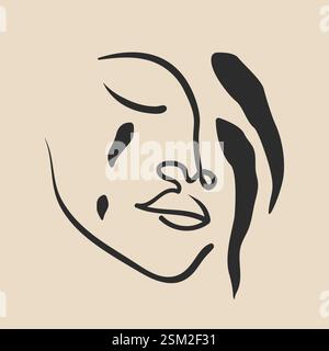 Crying woman. Minimalist silhouette of a woman face. A tear falling on ...