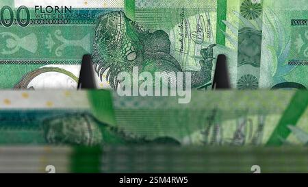 Aruba money Aruban florin money pack 3d illustration. 100 AWG banknote ...