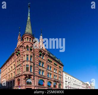 The Karl Johans gate street with beautiful buildings and greenery on a ...