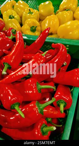 red pepper on market counter Stock Photo - Alamy