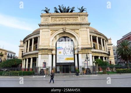The beautiful Politeama theater in central Palermo, Sicily, Italy Stock ...