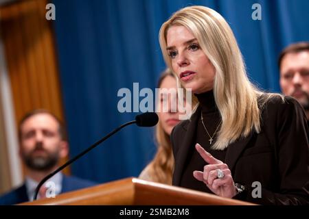 Attorney General Pam Bondi speaks during a press conference with ...