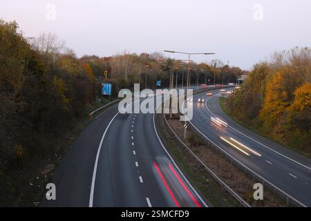 Row Of Old Low Pressure Sodium Street Lights On A1(M) In Hertfordshire ...