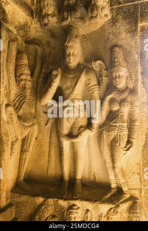 Bas relief in Ravanaphadi cave temple in Aihole, Karnataka, India, Asia ...