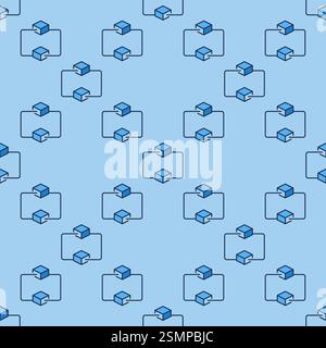 Two Connected Blocks modern seamless pattern. Blockchain Cryptocurrency ...