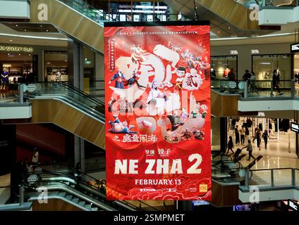 Photo shows a poster for the Chinese animated film Ne Zha 2 at a cinema ...