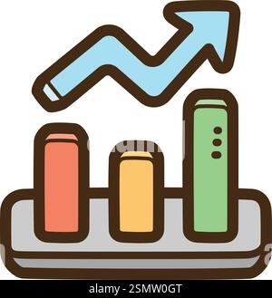 Vector cartoon growth chart icon in comic style. Grow diagram sign ...