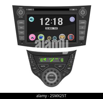 car multimedia with touchscreen vector illustration flat style isolated ...