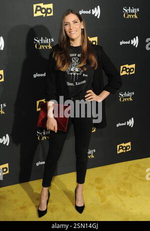 Sarah Levy arriving at the premiere of Pop TV's 'Schitt's Creek' season ...