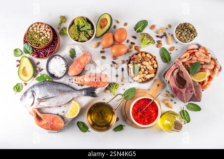Variety food rich in Omega-3, ALA, EPA, DHA healthy fatty acids sources ...