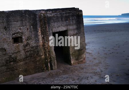 Remains of a WWII concrete pillbox on Filey Beach, North Yorkshire ...