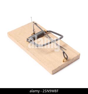 One spring-loaded bar mousetrap isolated on white Stock Photo - Alamy