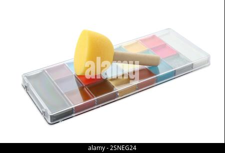 Bright face paint palette and sponge isolated on white Stock Photo - Alamy