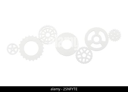 Grey paper gears on white background Stock Photo - Alamy