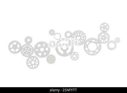 Grey paper gears on white background Stock Photo - Alamy