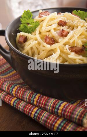 Pasta Carbonara with bacon and cheese, lodz, poland Stock Photo - Alamy