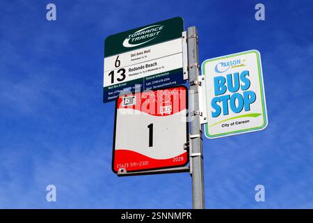 Carson, California: Bus Stop with Torrance Transit, Long Beach Transit ...