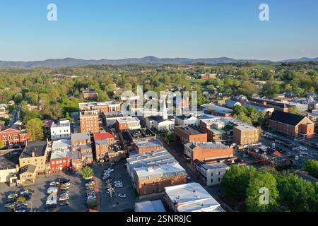 Aerial view of the Shenandoah Valley in bright autumn colors and the ...