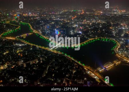 A stunning aerial night view of the Hatirjheel project in Dhaka ...