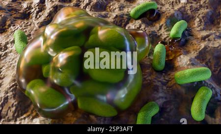 3D rendering, a lumpy mass represents the extracellular polymeric ...