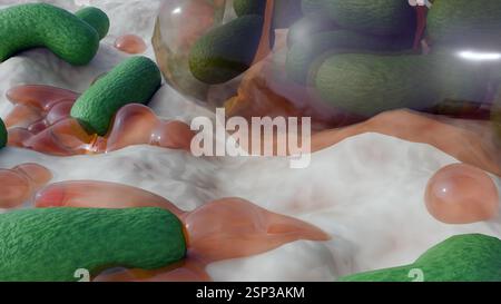 3D rendering, a lumpy mass represents the extracellular polymeric ...