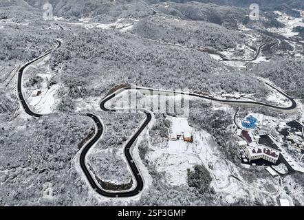 Aerial photo shows the snow scenery of Taiyang Island Scenic Area ...