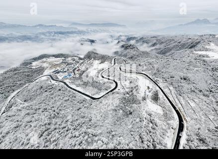 Aerial photo shows snow scenery at Bascarsija Old Town in Sarajevo ...