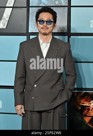Steven Yeun attends the world premiere of "The Rip" at Alice Tully Hall ...