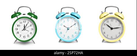 Set of different clocks on white background Stock Photo - Alamy