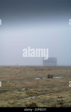 Mist fog shrouding the abandoned historic remains of the old control ...