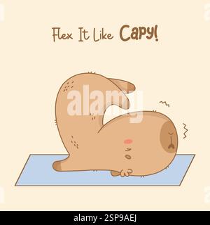 Cute capybara stretching on yoga mat. Cartoon kawaii animal sportsman ...