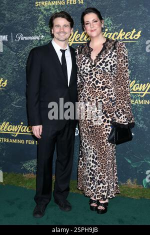 Jason Ritter, left, and Melanie Lynskey arrive at the Vanity Fair Oscar ...