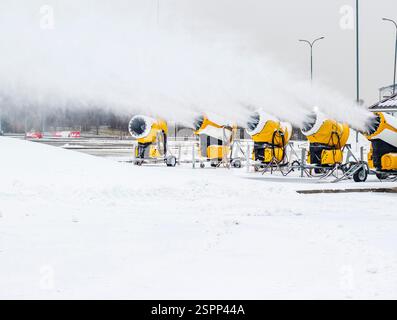 Shot of the industrial machinery so called snow gun or snow cannon that ...