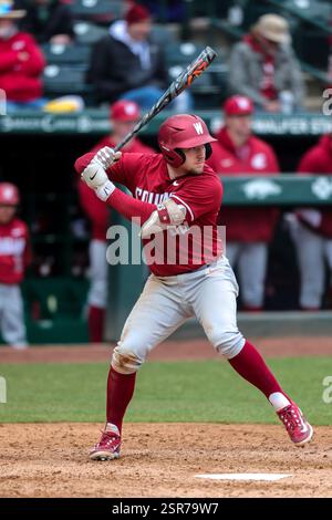 February 14, 2025: Arkansas left fielder Justin Thomas Jr (4) moves ...