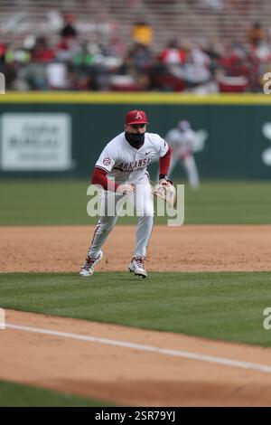 February 14, 2025: Razorback infielder Brent Iredale (10) comes ...