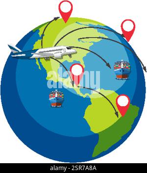 Global maritime shipping routes map. International sea routes for cargo ...