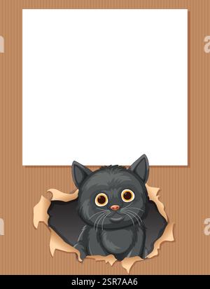Adorable black cat peeking through torn paper Stock Vector Image & Art ...