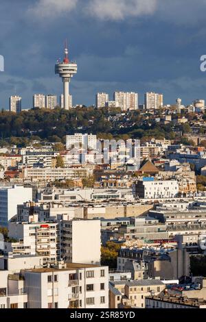 An aerial view of Paris downtown with the Les Invalides building with a ...