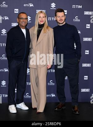 Alessia Marcuzzi, Carlo Conti, Alessandro Cattelan attend the press ...