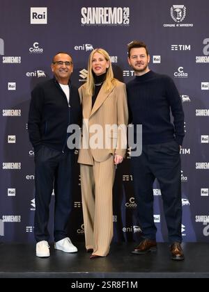 Alessia Marcuzzi, Carlo Conti, Alessandro Cattelan attend the press ...