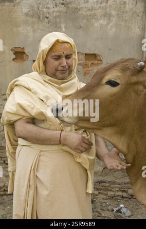 Swami shri gopal sharan devacharya ji maharaj with cow, uttar pradesh ...