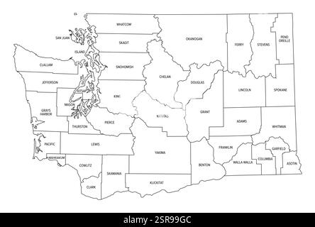Washington, U.S. state subdivided into 39 counties, gray political map ...