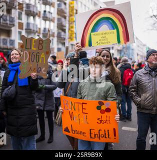 Duesseldorf, Germany. 15th Feb, 2025. A man (M) pushed back by AfD ...