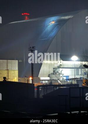 Russian drone attack on the Chornobyl Nuclear Plant. Fire is seen ...