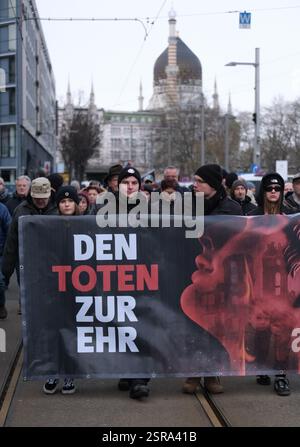 Dresden, Germany. 15th Feb, 2025. Counter-demonstrators stand in front ...