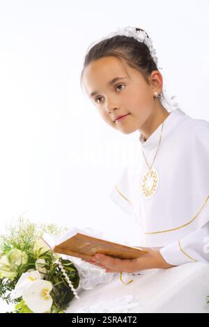 First Holy Communion with rosary and flowers, concept background Stock ...