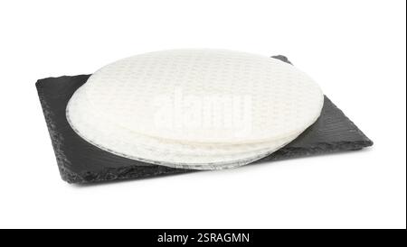 Stack of edible rice paper sheets isolated on white, top view Stock ...