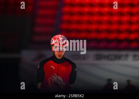 SUN Long of China celebrates winning in the Mens 500m race on Day 2 of ...
