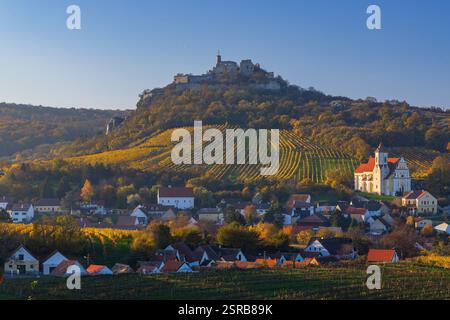 Falkenstein ruins and town with vineyard, Lower Austria, Austria Stock ...